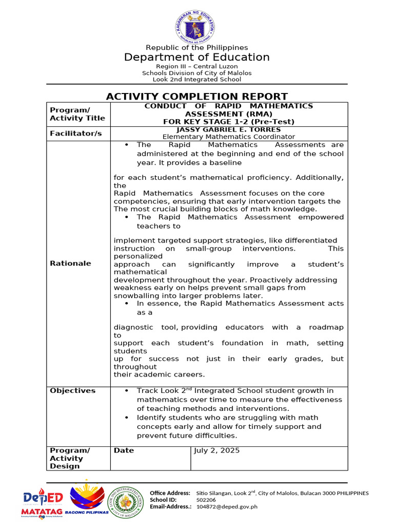 Rapid Mathematics Assessment Report | PDF | Mathematics | Pedagogy