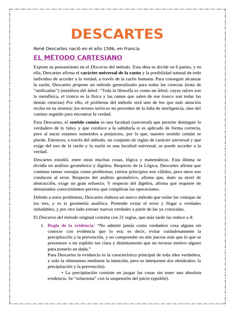 Método cartesiano de Descartes explicado | PDF | René Descartes ...