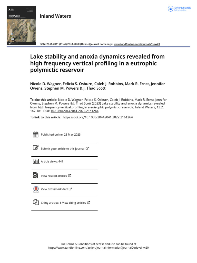 Lake Anoxia Dynamics in Eutrophic Reservoir | PDF | Time Series | Earth ...
