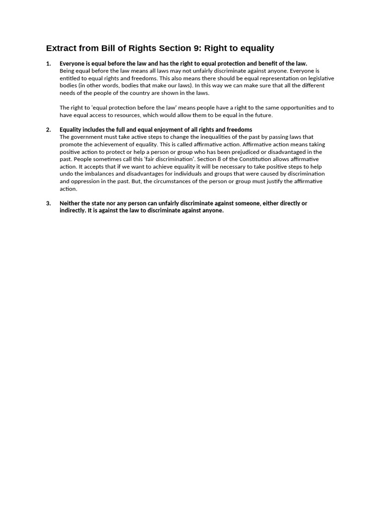 Right to Equality in Bill of Rights | PDF
