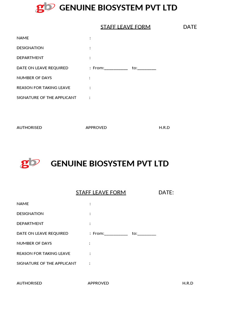 Staff Leave Form Date | PDF