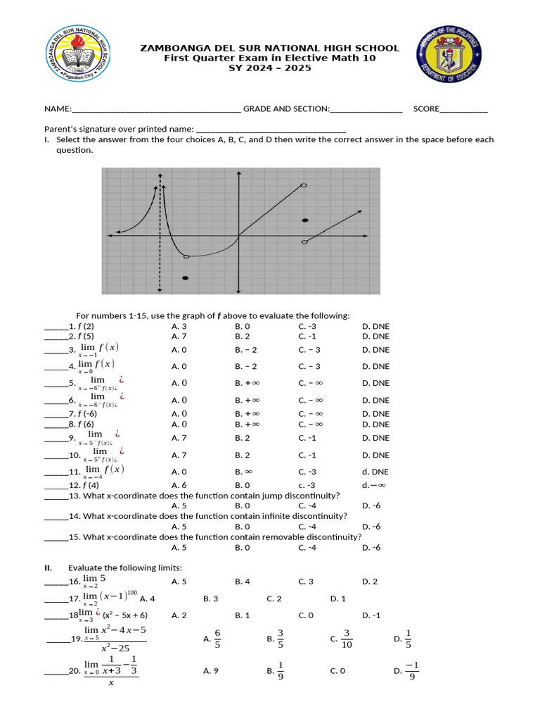 Elective Math 10 Exam - Zamboanga Del Sur | PDF | Mathematics ...