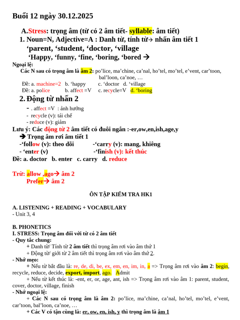 Buổi 12ôn Tập Kiểm Tra Hk1 Lop8 | PDF