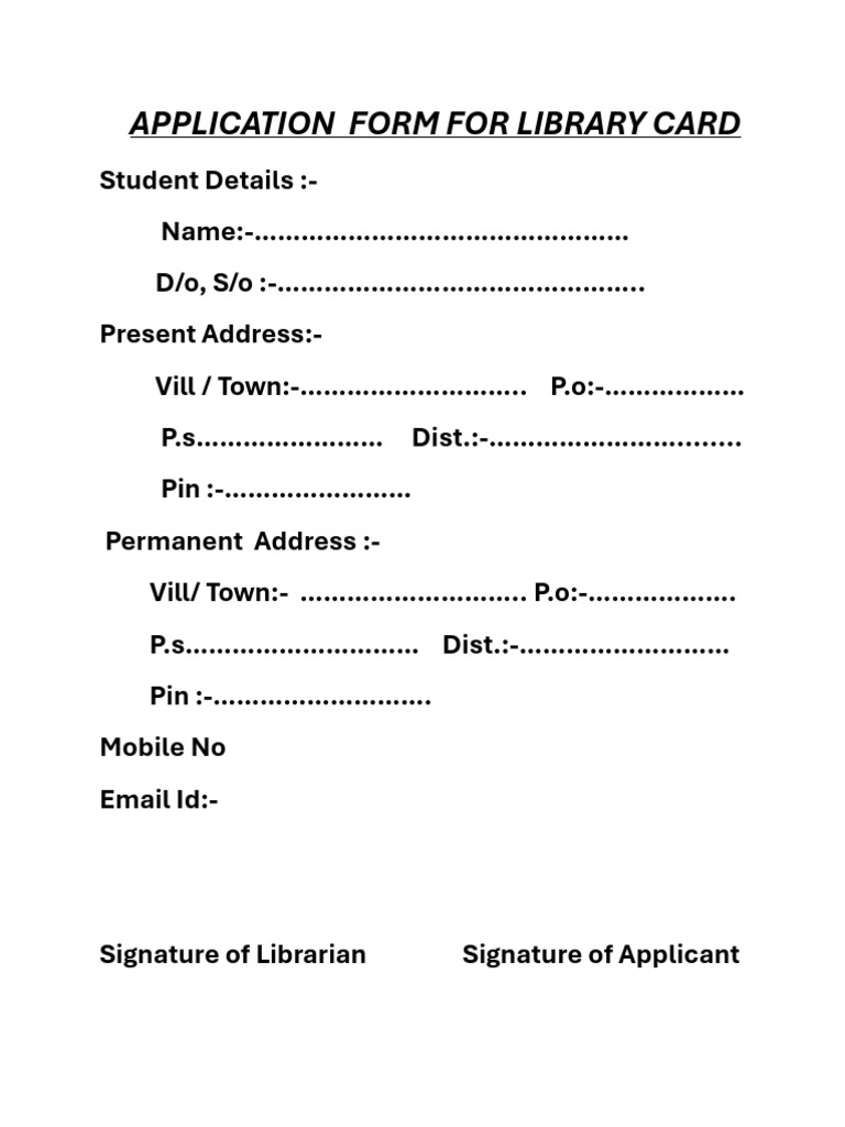 Library Card Application Form | PDF