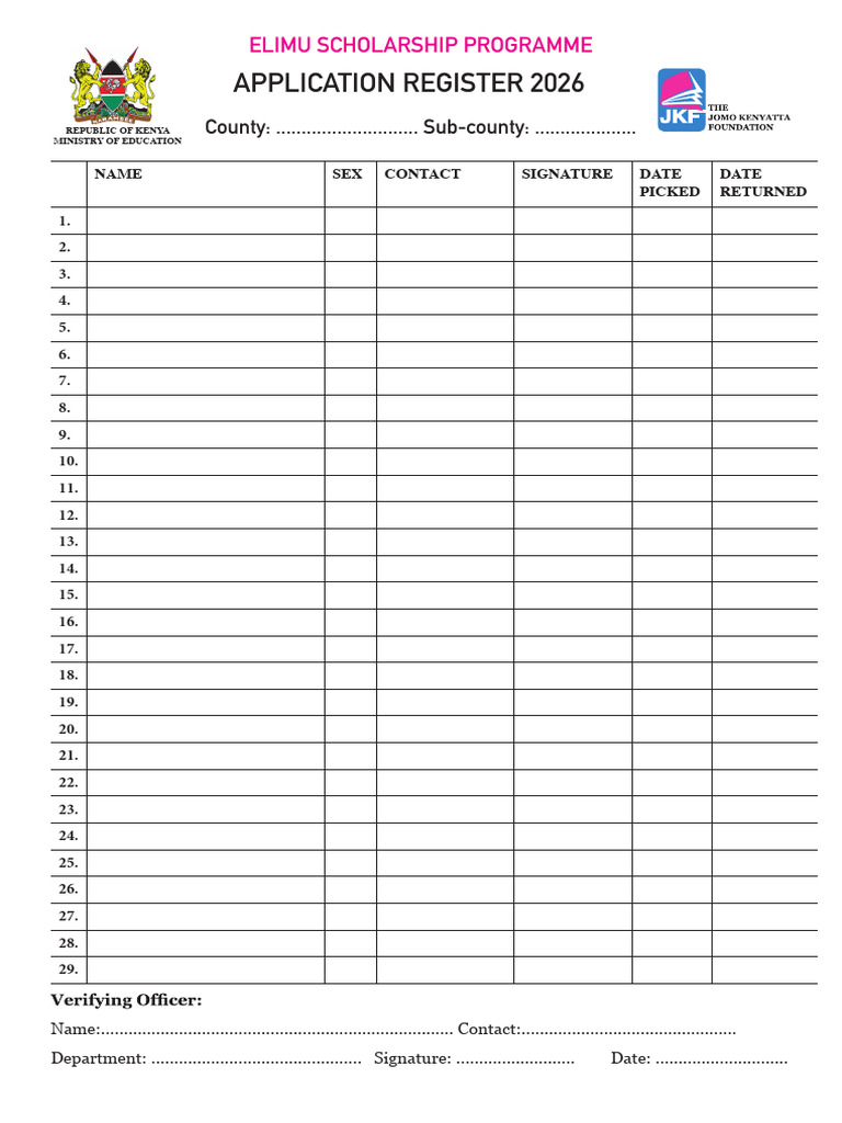 Elimu Scholarship Application Register 2026 | PDF