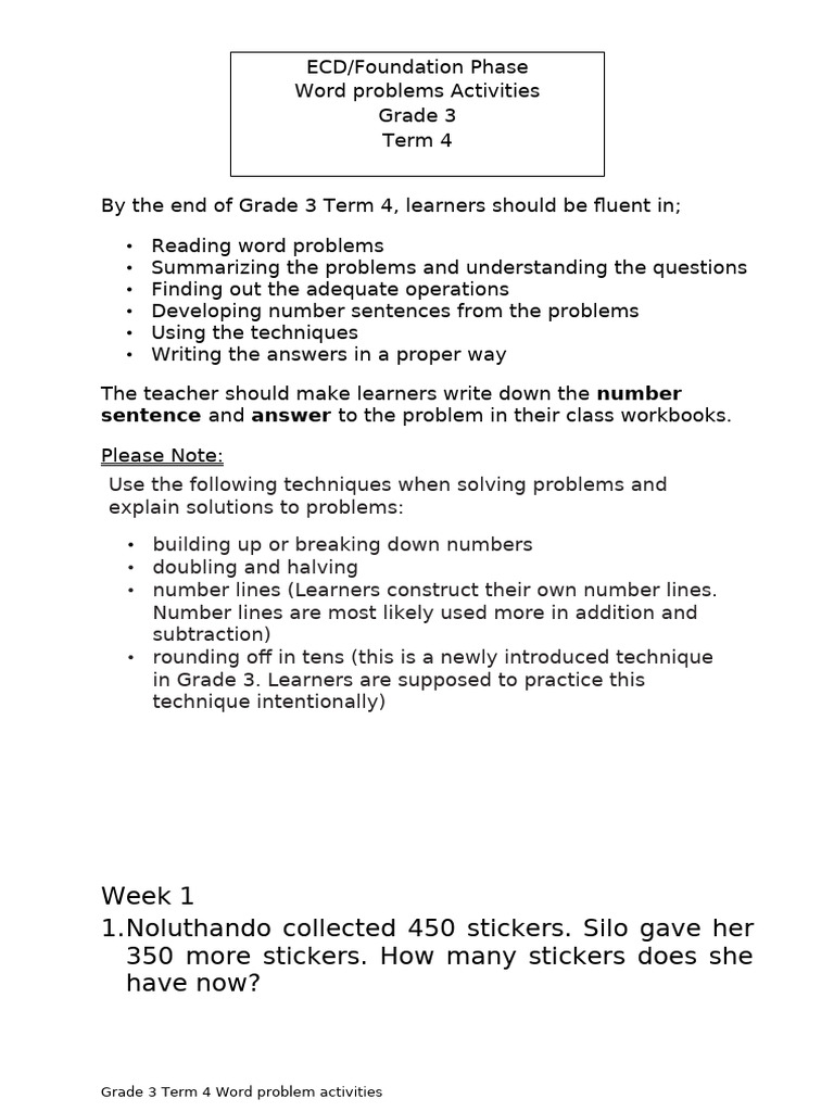 Grade 3 Term 4 Word Problem Guide | PDF