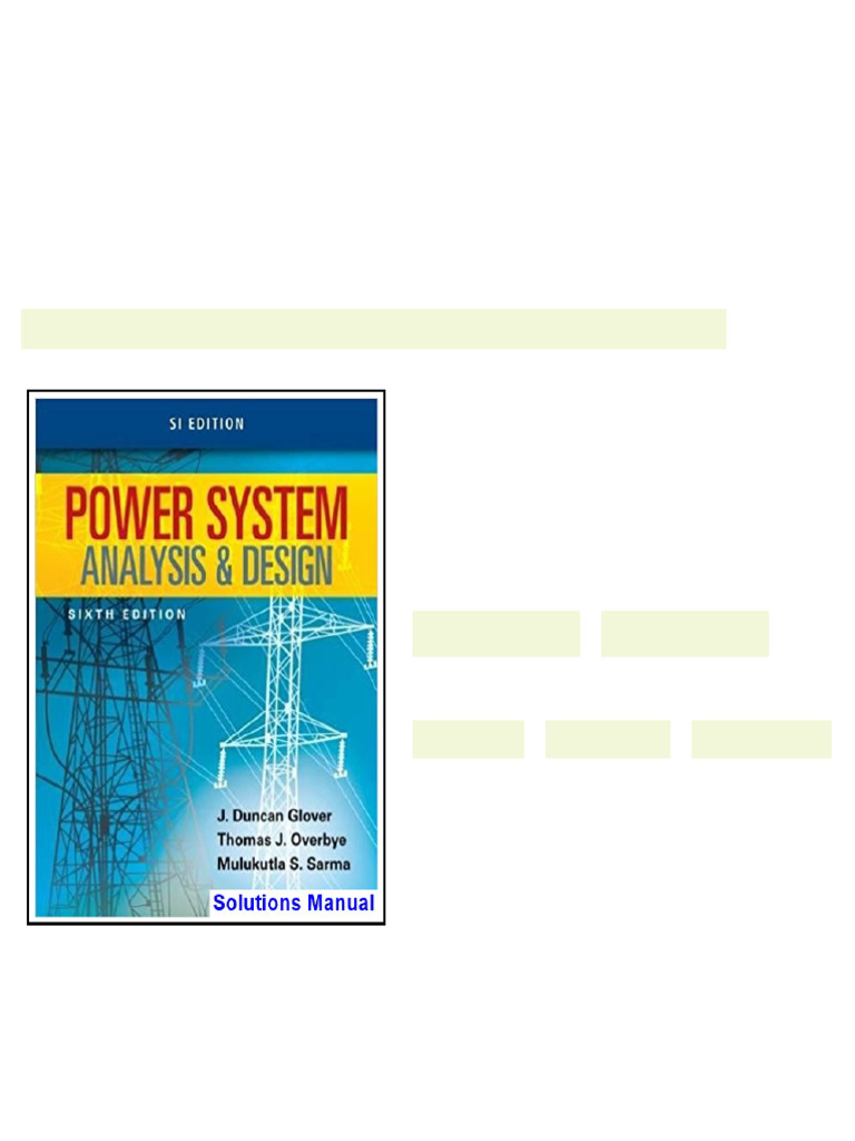 Power System Analysis and Design SI Edition 6th Edition Glover ...