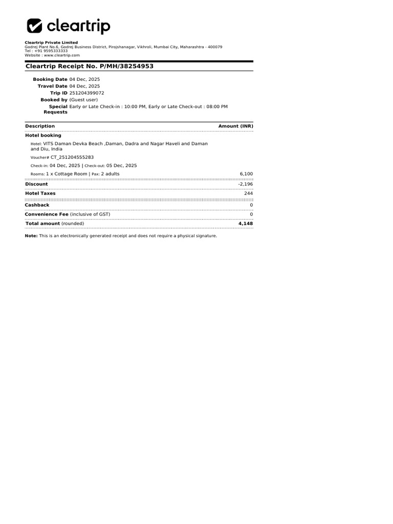 Cleartrip Receipt | PDF