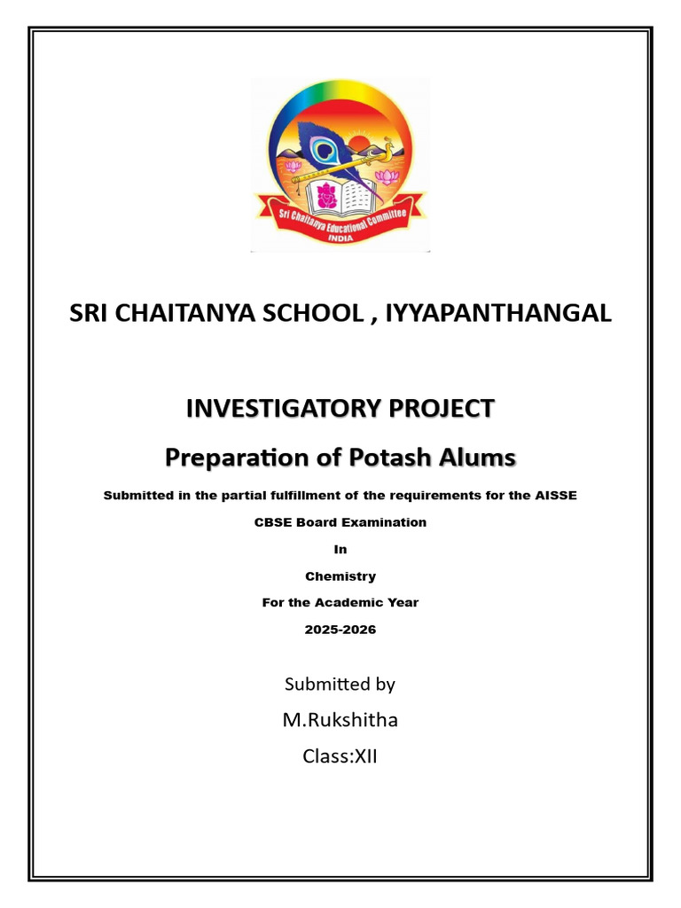 Potash Alum Preparation Project Report | PDF | Aluminium | Salt (Chemistry)