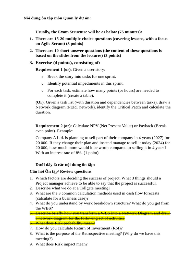 SPM - 2025 Fall Final Exam Information and Review Questions JSA (2025 ...