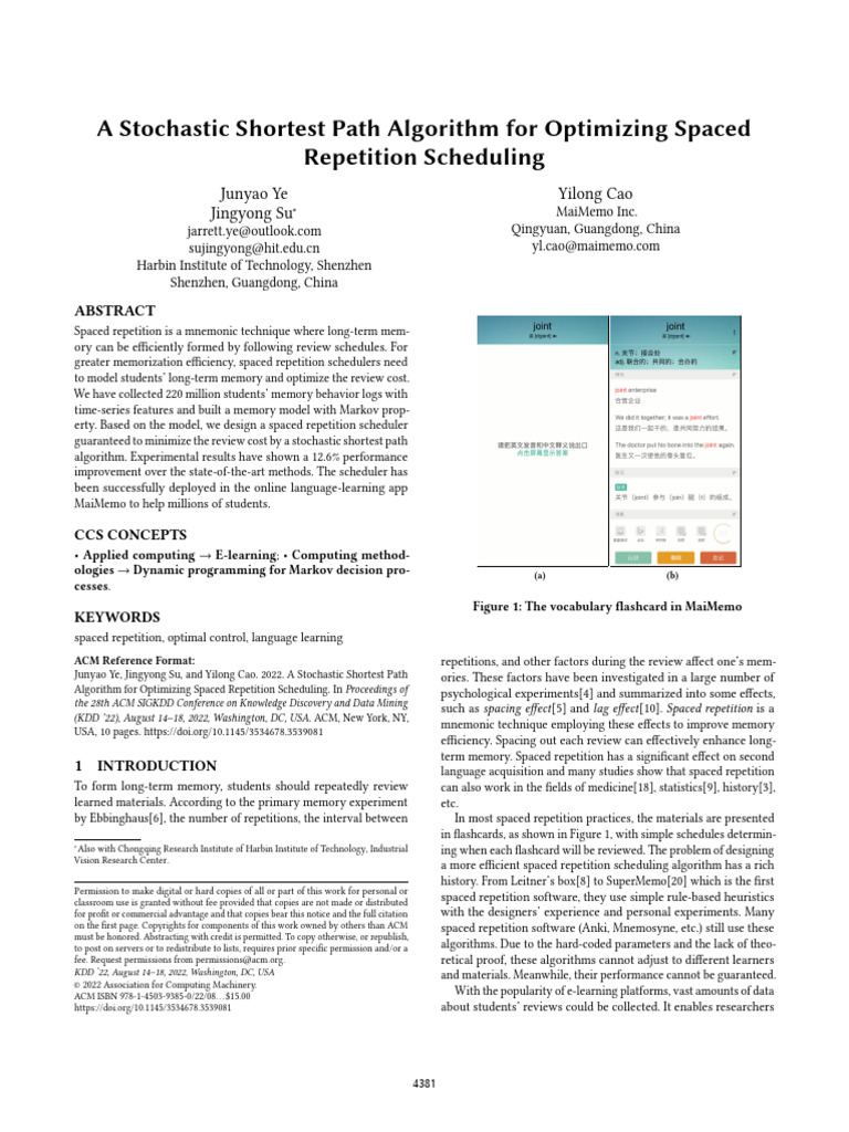 A Stochastic Shortest Path Algorithm for Optimizing Spaced Repetition ...