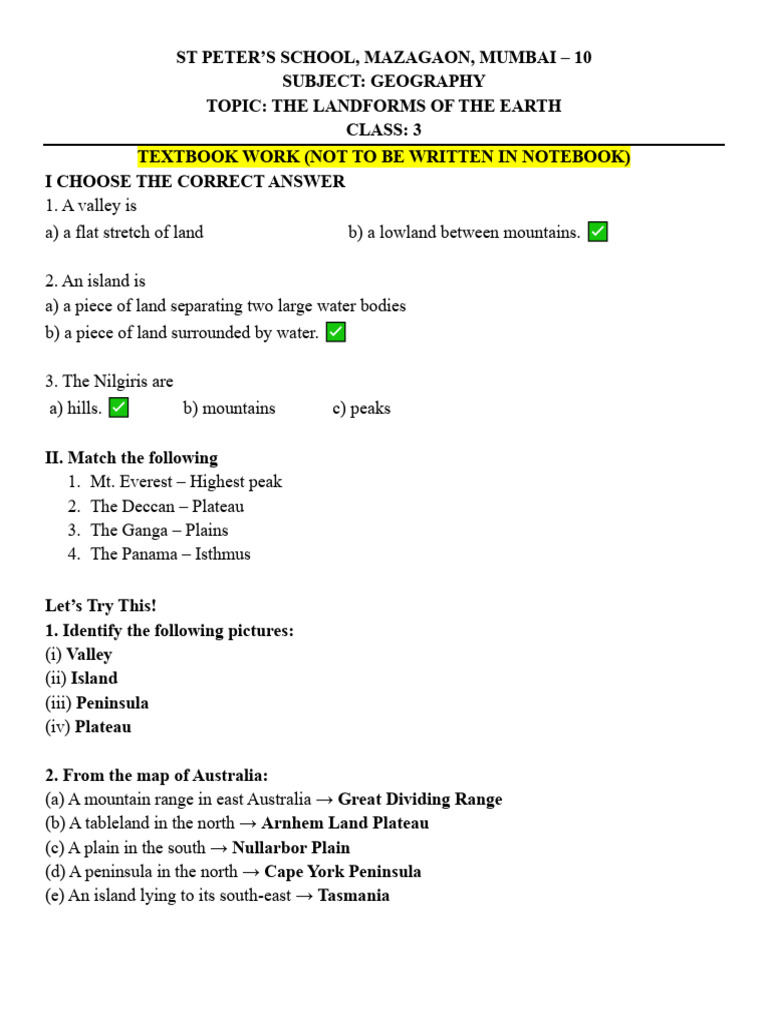 Geography: Earth's Landforms for Class 3 | PDF | Mountains | Plateau