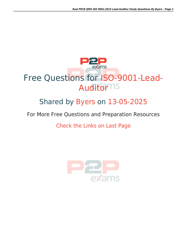 Real Pecb Qms Iso 9001 2015 Lead Auditor Study Questions by Byers | PDF ...