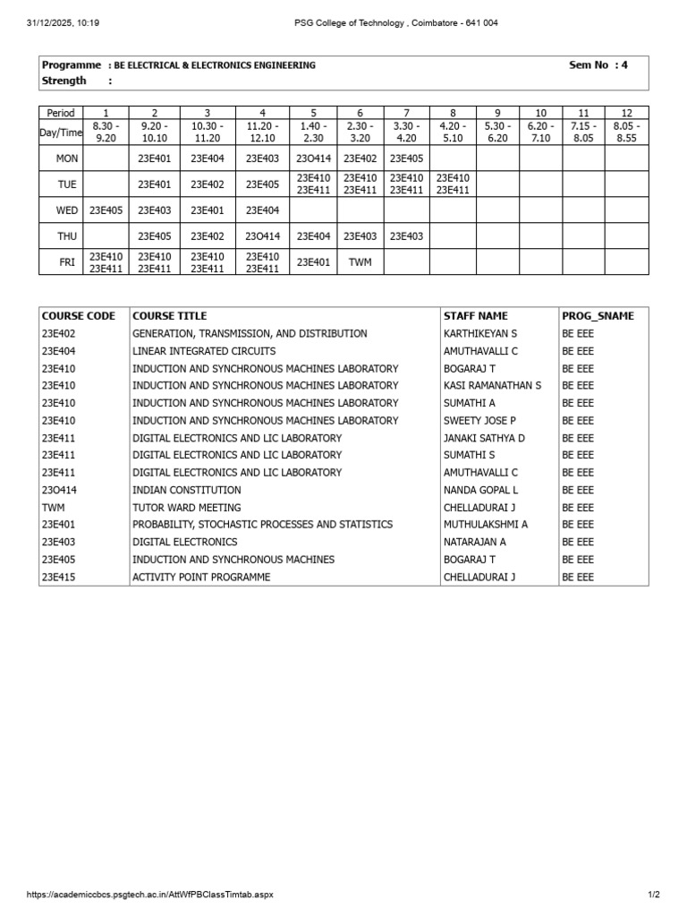 BE-EEE-4th Sem TT | PDF | Electrical Engineering | Electronics