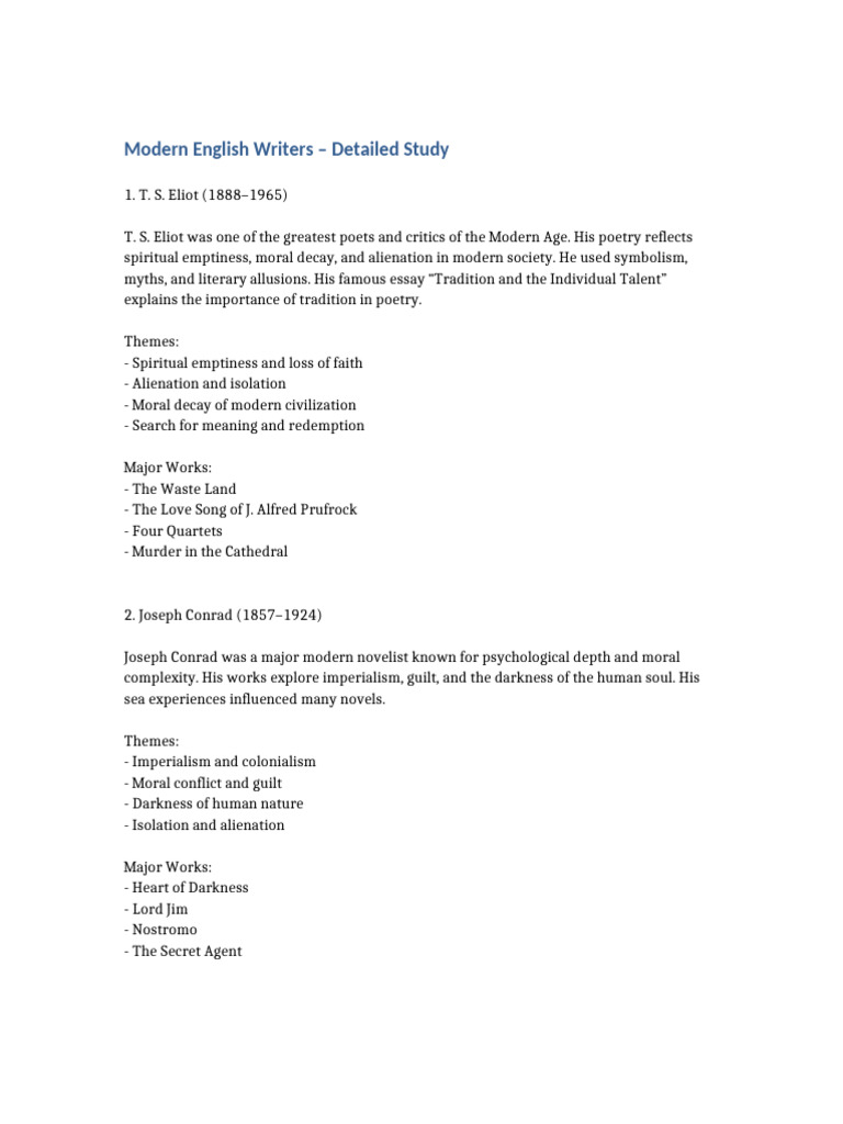 Modern English Writers Assignment | PDF