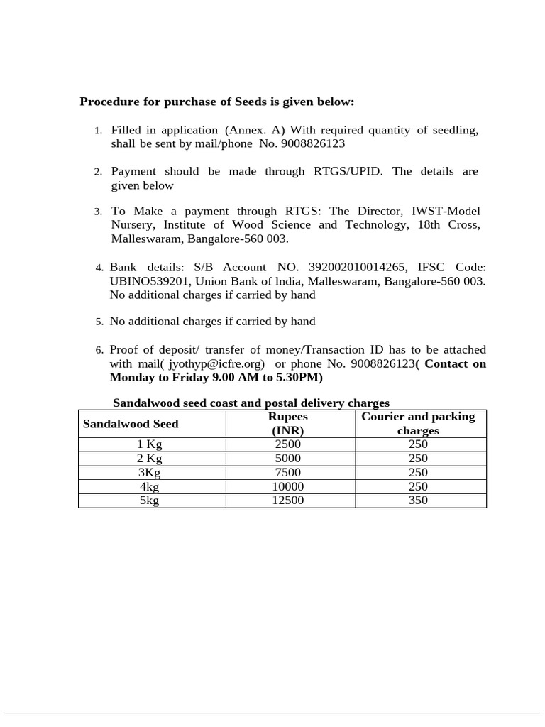 Sandalwood Seed Payment Details | PDF