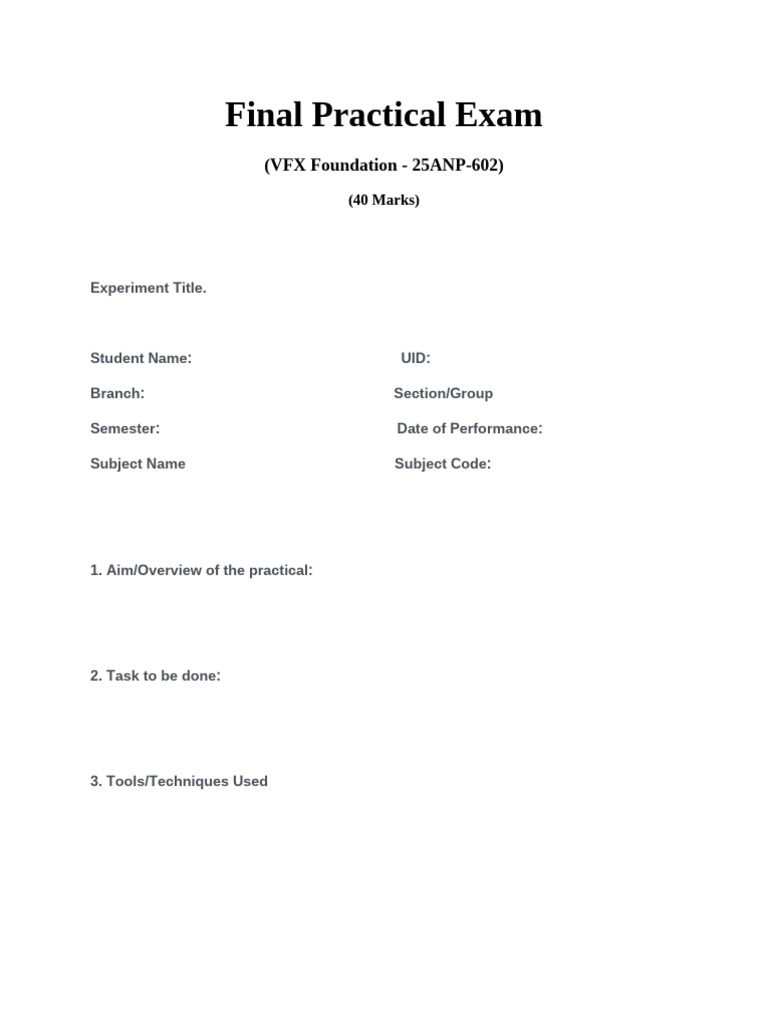 Final Practical Exam: (VFX Foundation - 25ANP-602) | PDF