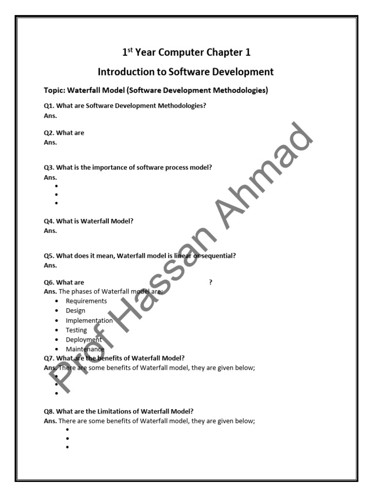 Chapter 1 - Topic 2 - Waterfall Model Notes (1) | PDF