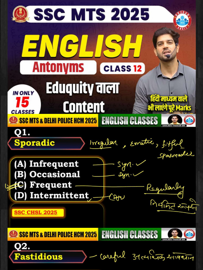 SSC MTS & HCM 2025 Class - 12 Antonyms | PDF