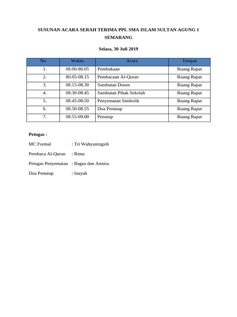 Acara Serah Terima PPL SMA Islam 1 | PDF