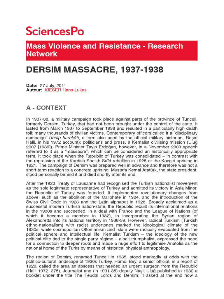 Dersim Massacre: 1937-1938 Overview | PDF | Turkey