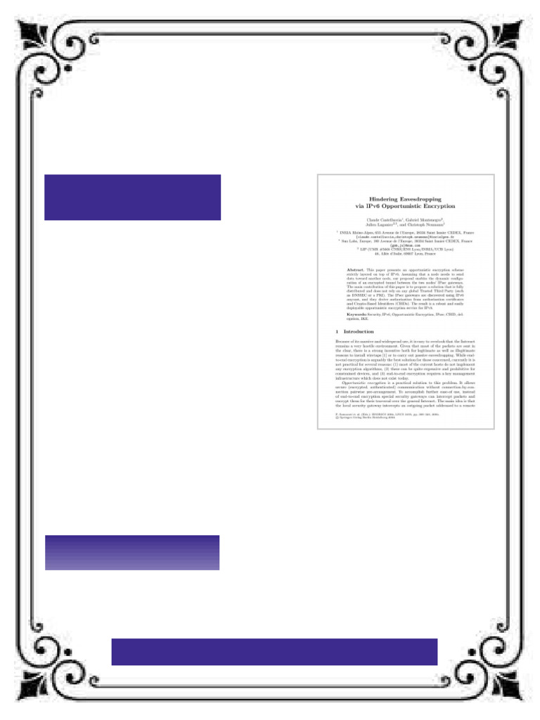 LNCS 3193 Hindering Eavesdropping via IPv6 Opportunistic Encryption 1st ...