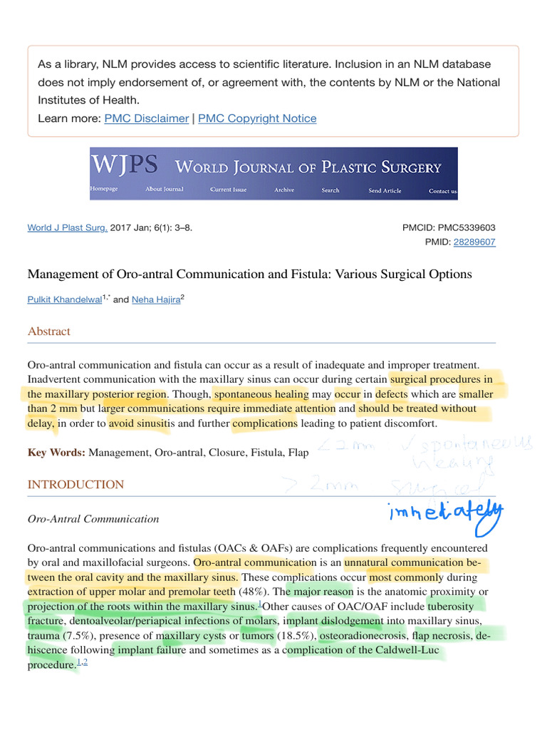 Oroantral Communication | PDF | Medical Specialties