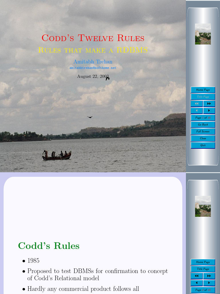 Codd 12 Rules | PDF | Relational Database | Databases