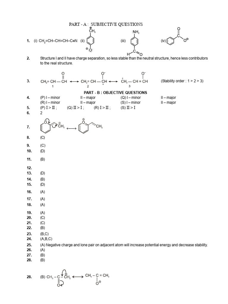 Stability Order of Resonance Structures Answer Key (1) | PDF