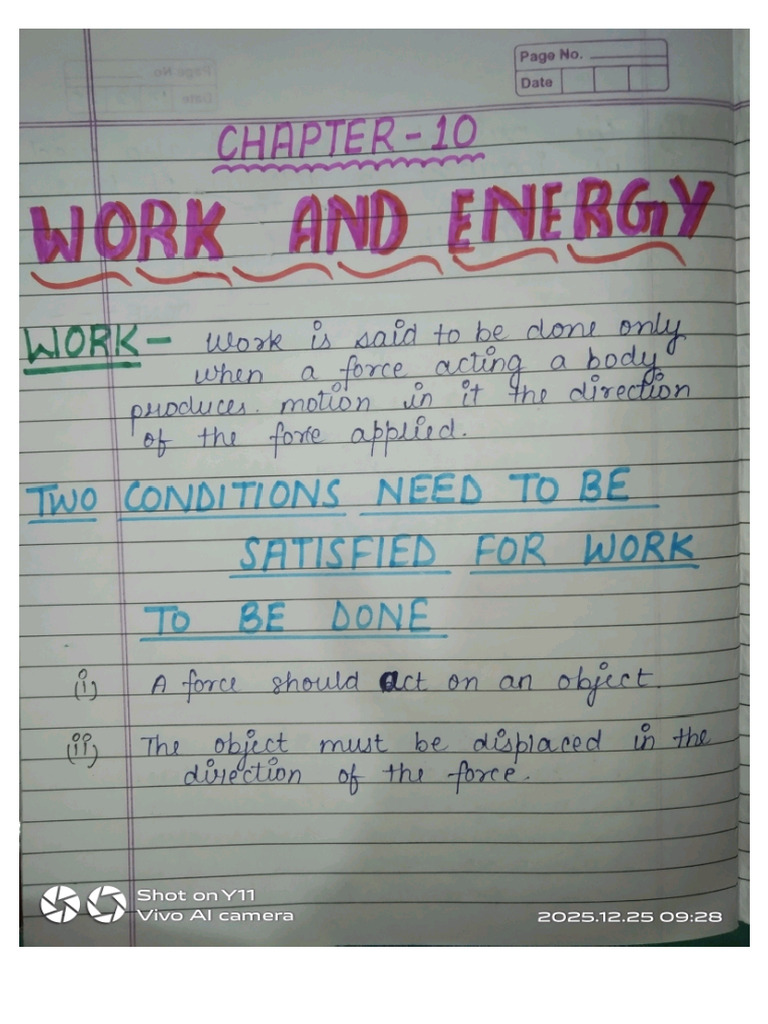 Work and Energy Class 9th | PDF