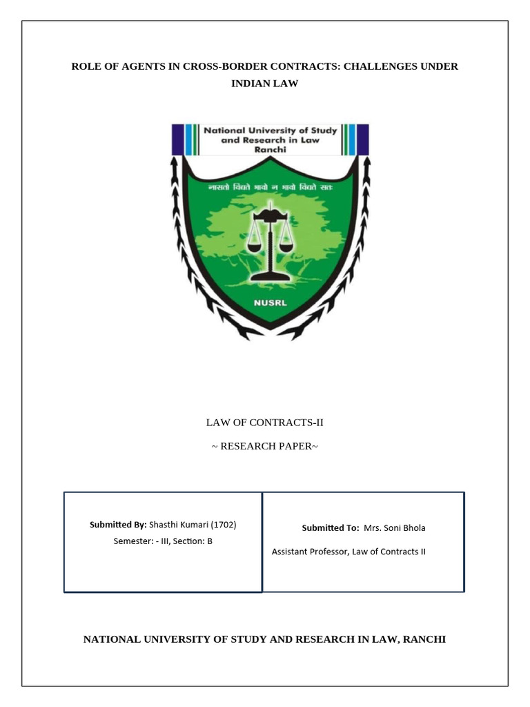 Agents in Cross-Border Contracts: Indian Law | PDF | Law Of Agency ...