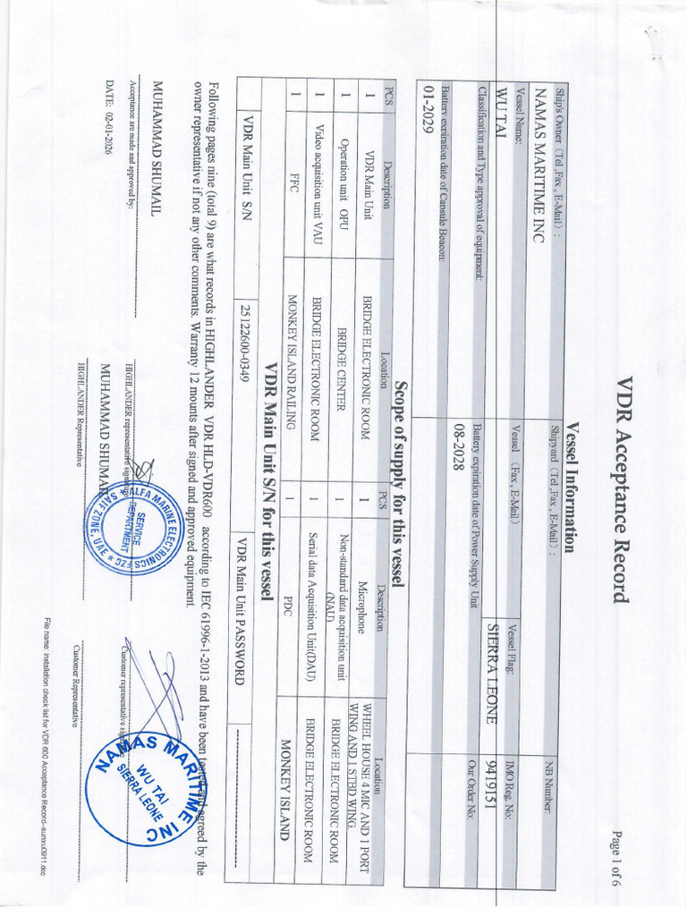 VDR Acceptance Record-3 | PDF