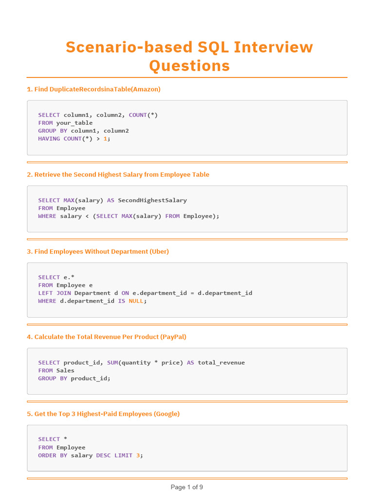 SQL Interview Questions Preparation | PDF