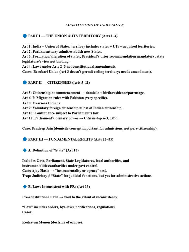 India Constitution Overview and Key Articles | PDF | Bill (Law ...