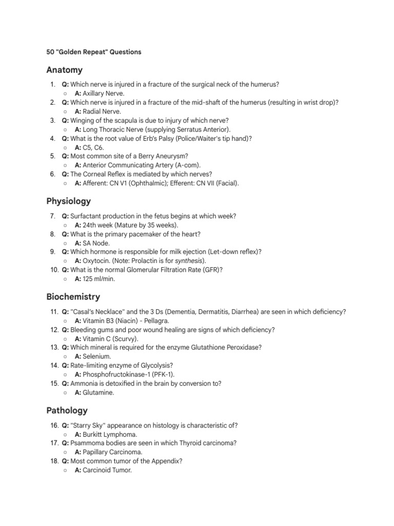 50 Essential Medical Exam Questions | PDF | Medical Specialties