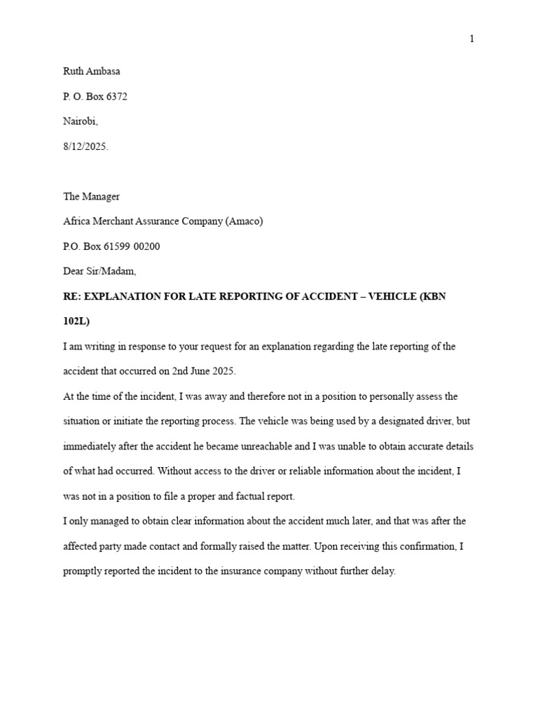 Late Accident Reporting Explanation | PDF