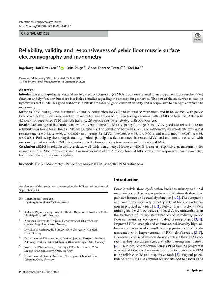 sEMG vs Manometry in PFM Assessment | PDF | Electromyography | Urinary ...