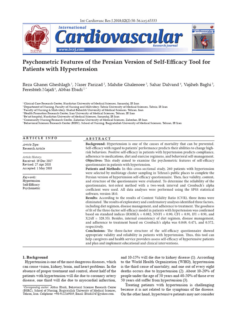 Psychometric Analysis of Hypertension Self-Efficacy | PDF | Factor ...