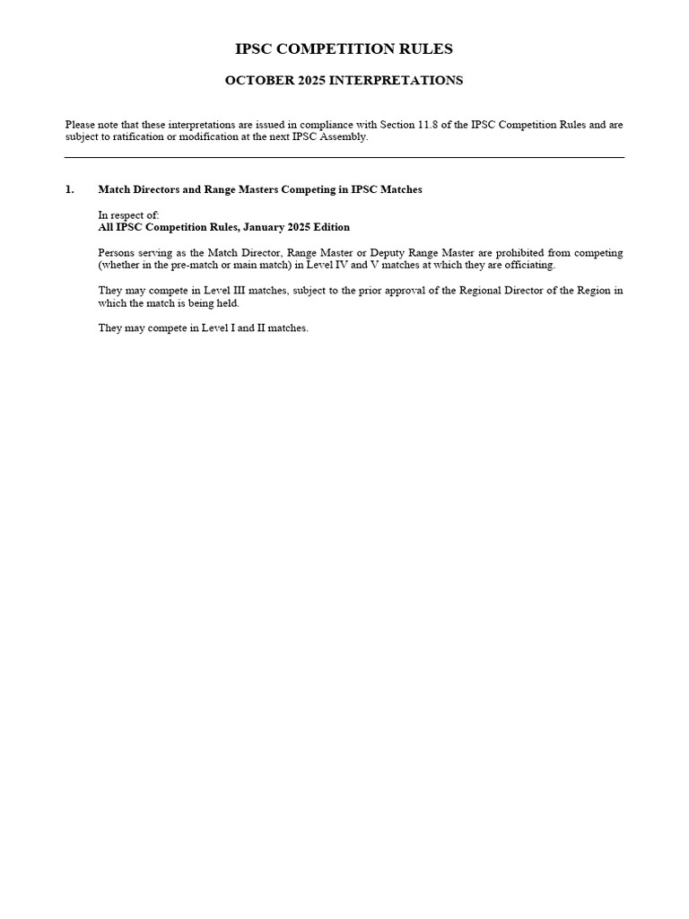 IPSC Competition Rules Interpretations October 2025 Final 14 Oct 2025 | PDF