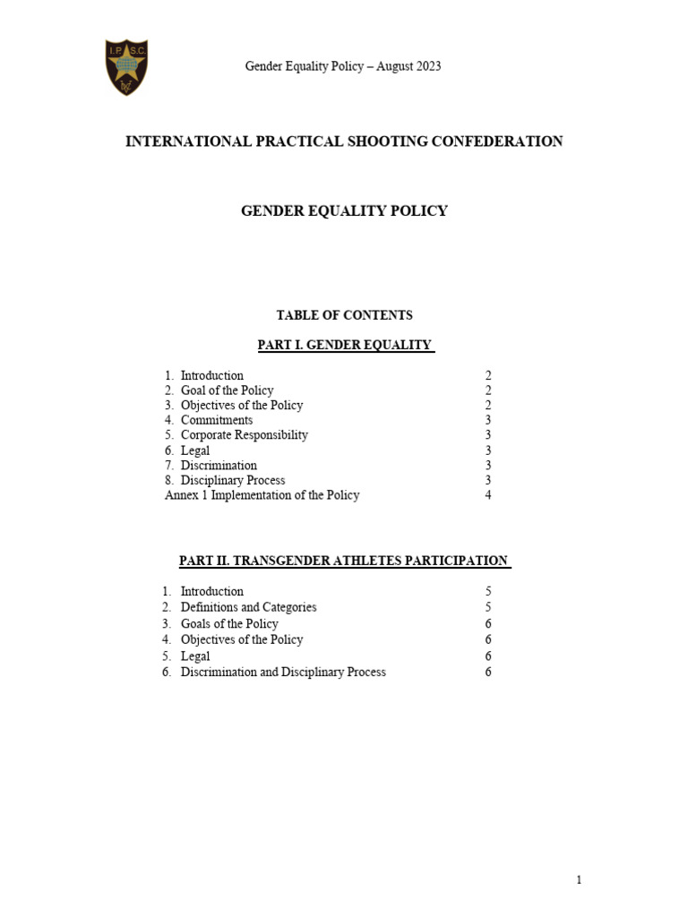 IPSC Gender Equality Policy Overview | PDF | Gender Studies | Gender ...