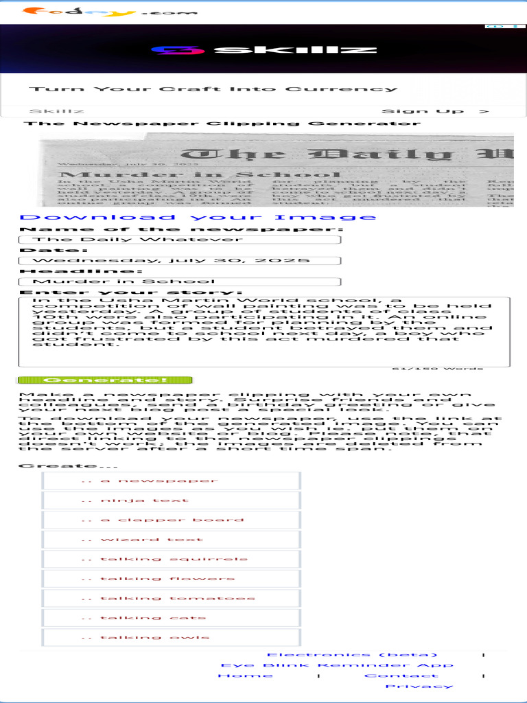 The Newspaper Clipping Generator - Create Your Own Fun Newspaper | PDF
