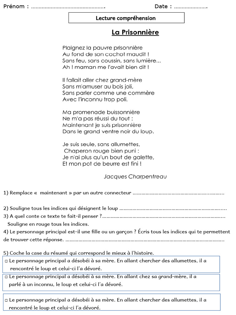 Activités de compréhension de lecture | PDF