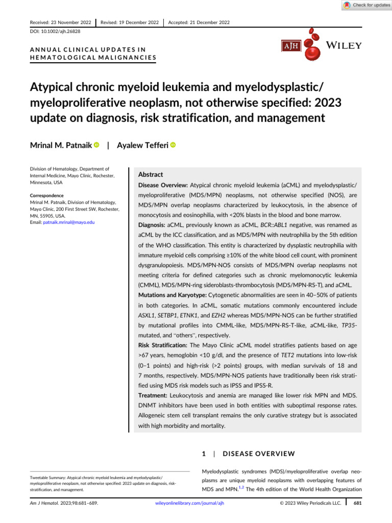 American J Hematol - 2023 - Patnaik - Atypical Chronic Myeloid Leukemia ...