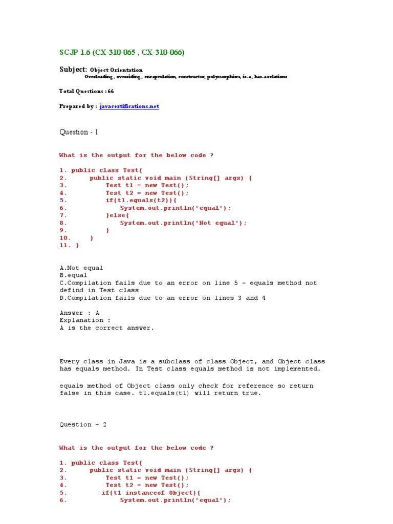 Subject:: SCJP 1.6 (CX-310-065, CX-310-066) | Download Free PDF ...