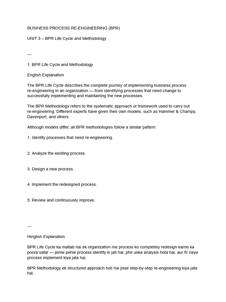 Business Process Re-Engineering (BPR) Unit 3 | PDF | Business Process ...