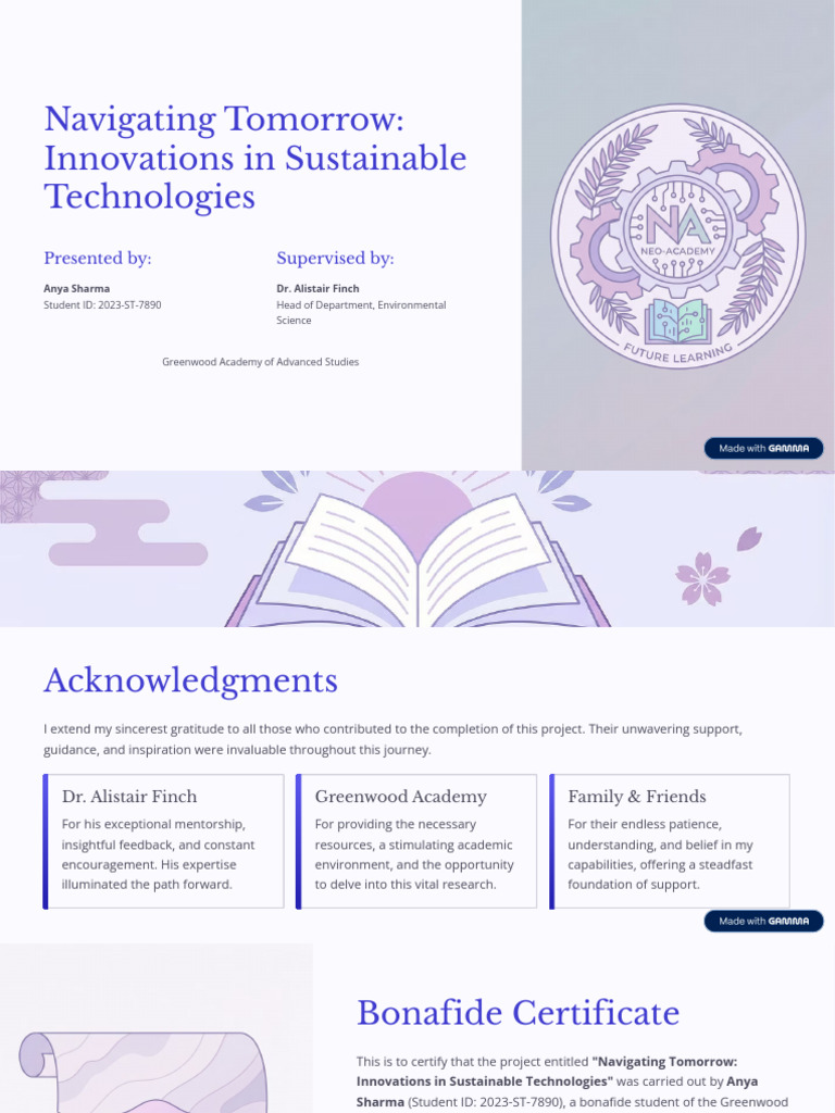 Navigating Tomorrow Innovations in Sustainable Technologies | PDF