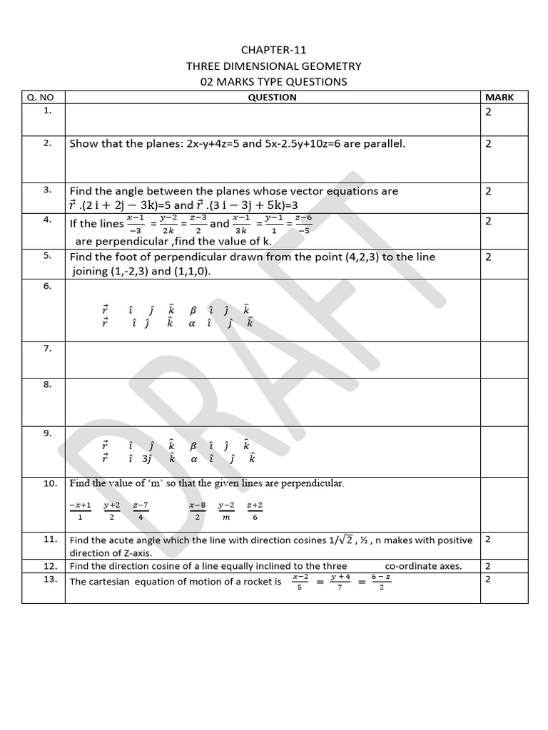 2 MARK TYPE(THREE DIMENSIONAL GEOMETRY) | PDF | Line (Geometry ...
