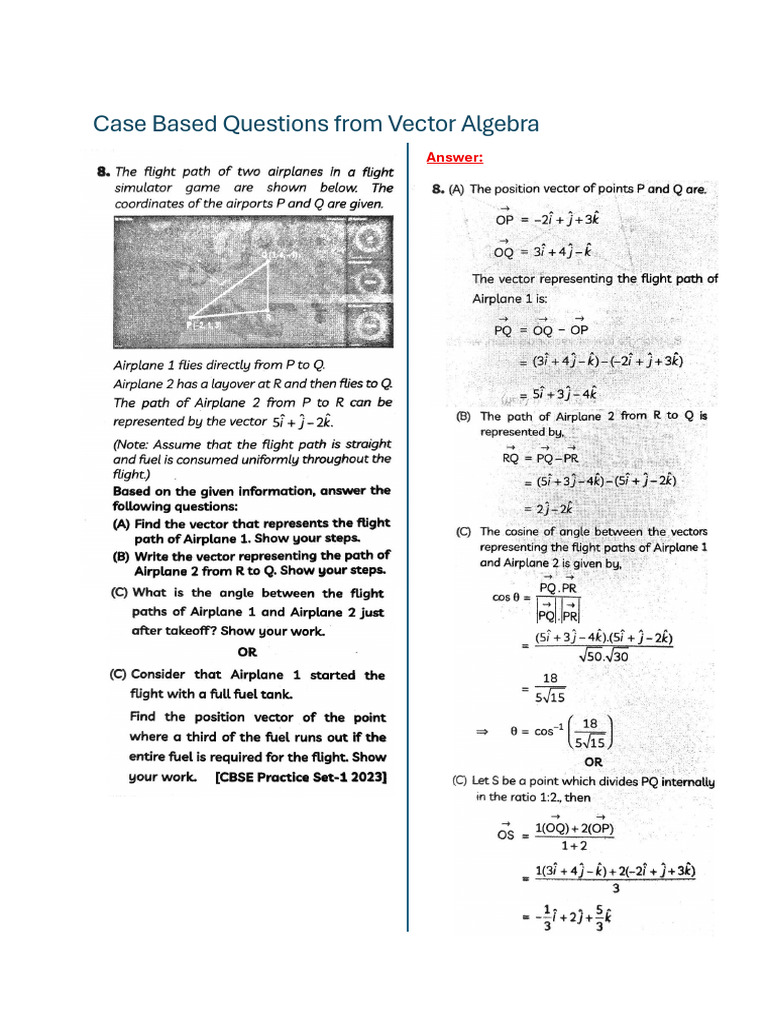 Case Based Questions From Vector Algebra | PDF