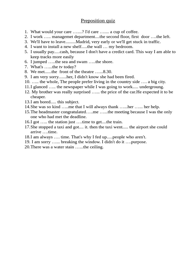 Preposition Usage Quiz for Learners | PDF