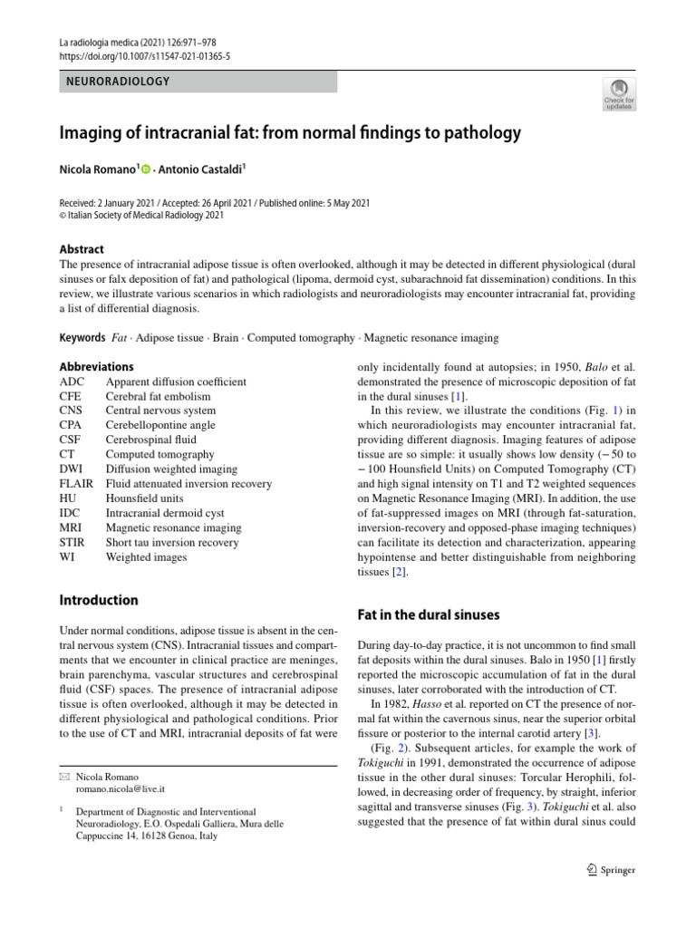 Imaging of Intracranial Fat - From Normal Fndings To Pathology | PDF ...